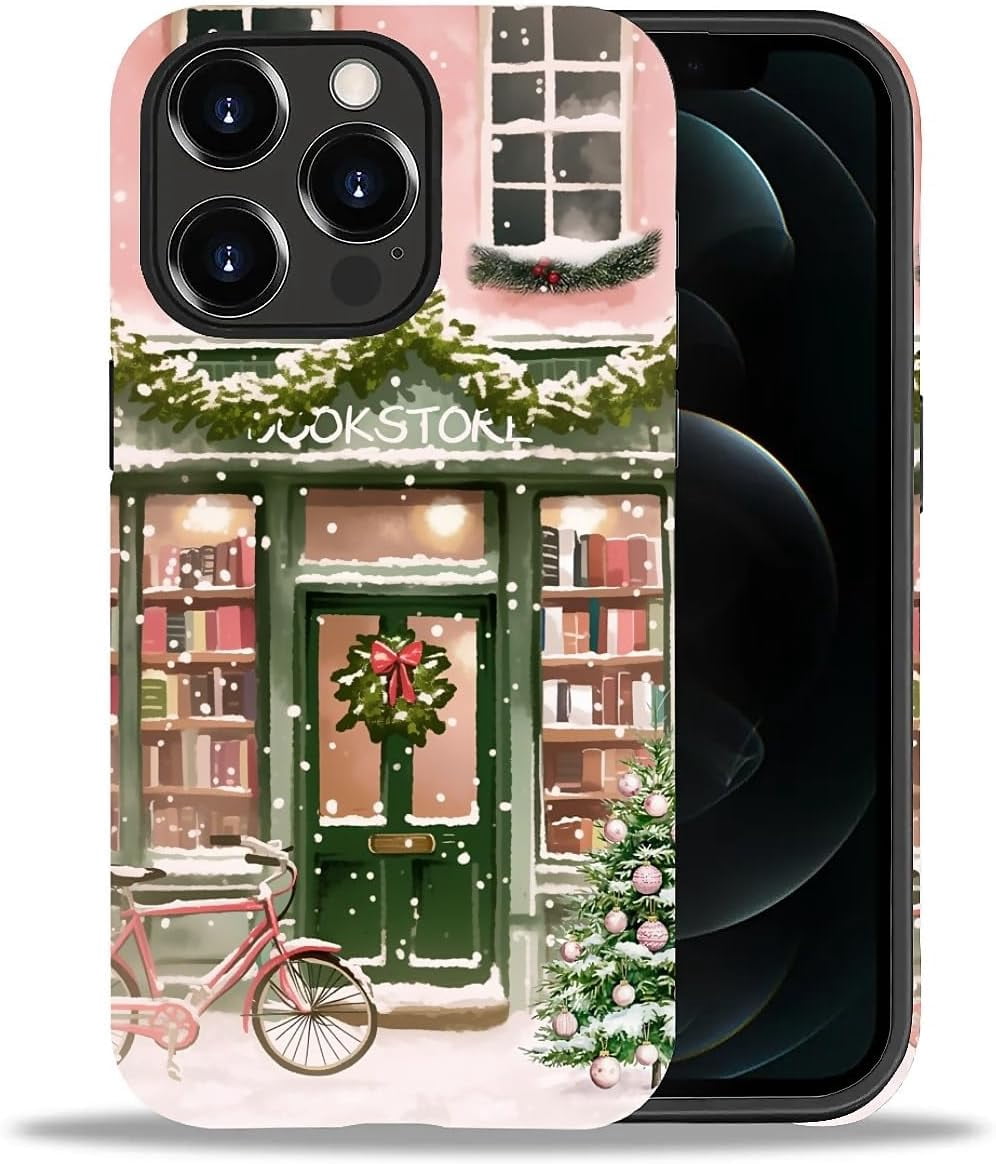 Case for iPhone 12 Pro Max,Snowy Pink Christmas Bookstore Exquisitely ...