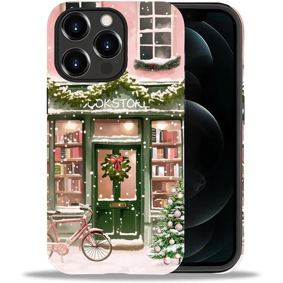Case for iPhone 12 Pro Max,Snowy Pink Christmas Bookstore Exquisitely ...