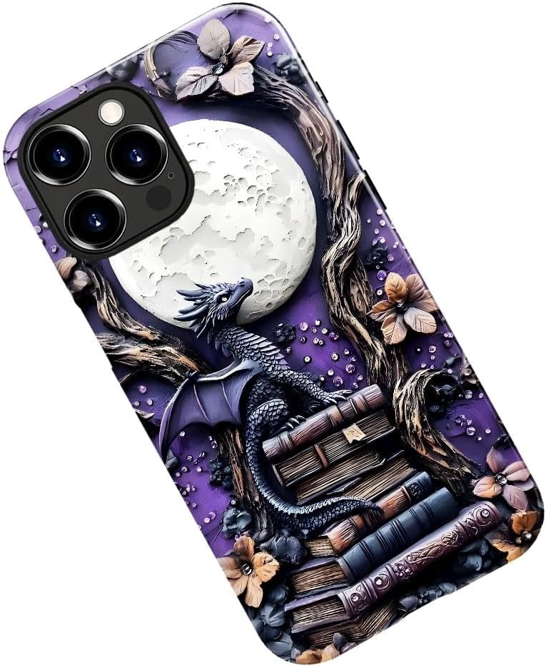 Case for iPhone 12 Pro, Purple Dragon Book Moon Flower Phone Case ...