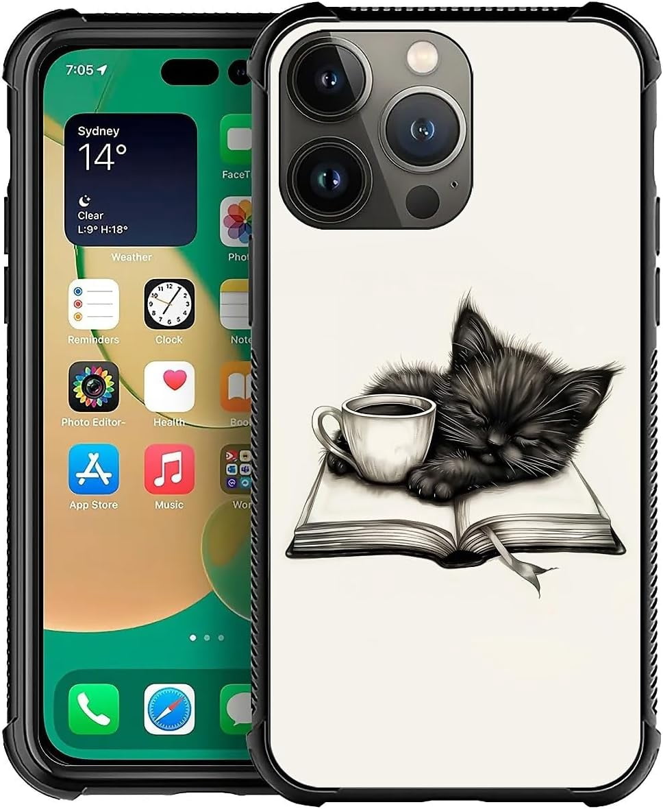 Case for iPhone 13 Case, Cat Read Book Drink Coffee Pattern Graphic ...