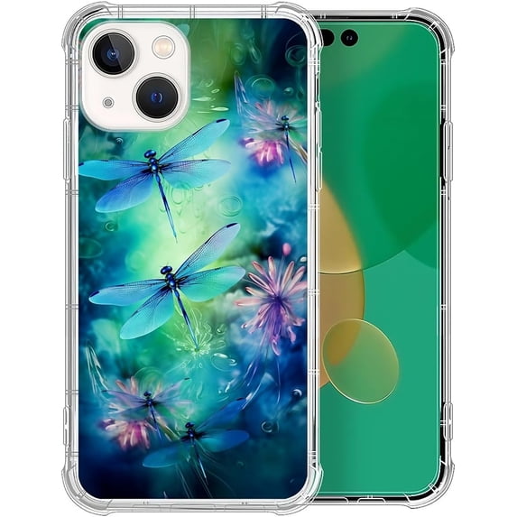 Case for iPhone 13 Case, Clear Blue Green Dragonfly Pattern Graphic ...