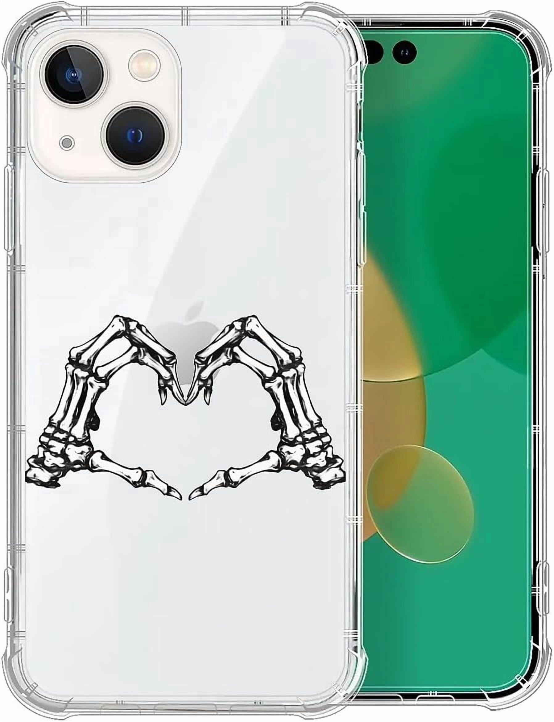 Case for iPhone 14 Case, Clear with Love Gesture Skull Hand Pattern ...