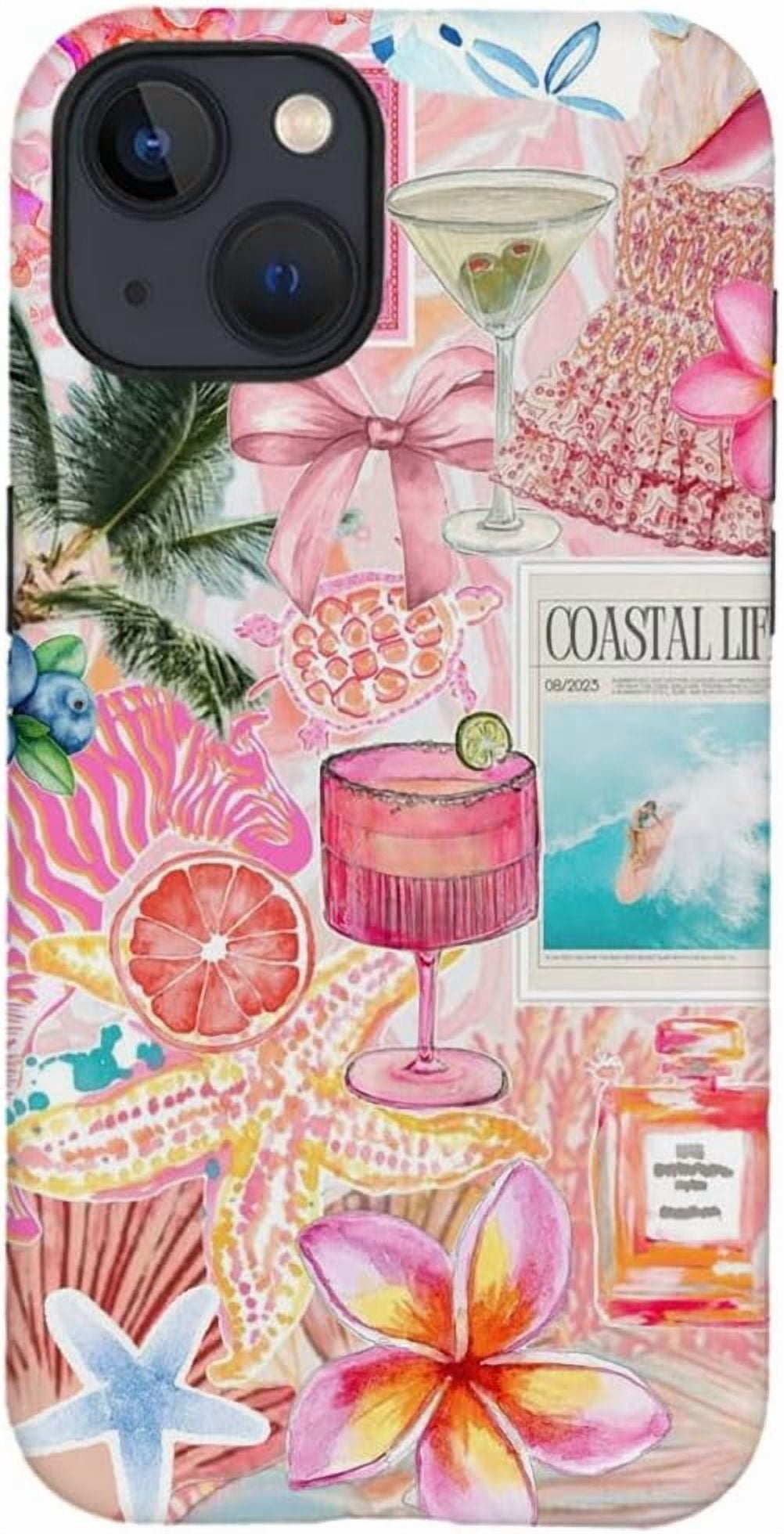 Case for iPhone 14 Plus, Beachy Pink Lily Collage Phone Case, Trendy ...