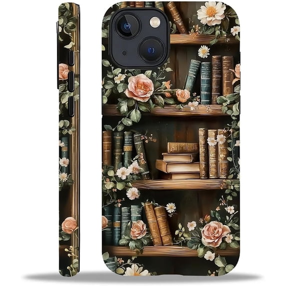 Case for iPhone 14 Plus,Vintage Flowers Entwined Bookshelf Exquisitely ...