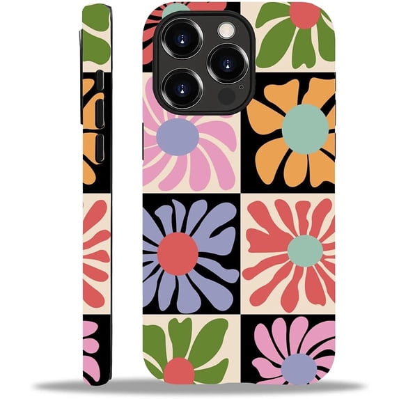 Case for iPhone 14 Pro,Bright Checkered Flowers Exquisitely Pattern ...