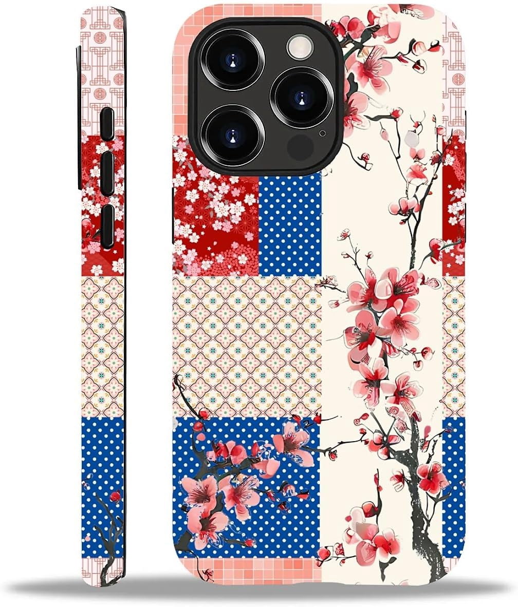 Case for iPhone 14 Pro,Cherry Blossom Patchwork Exquisitely Pattern ...