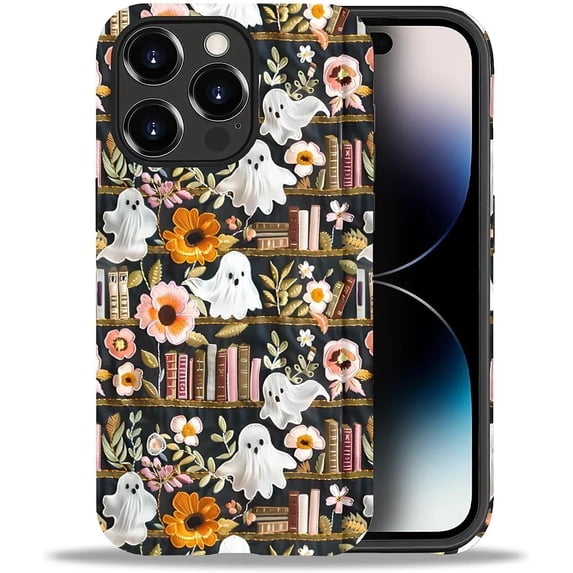 Case for iPhone 14 Pro,Embroidery Floral Bookish Ghost Exquisitely ...