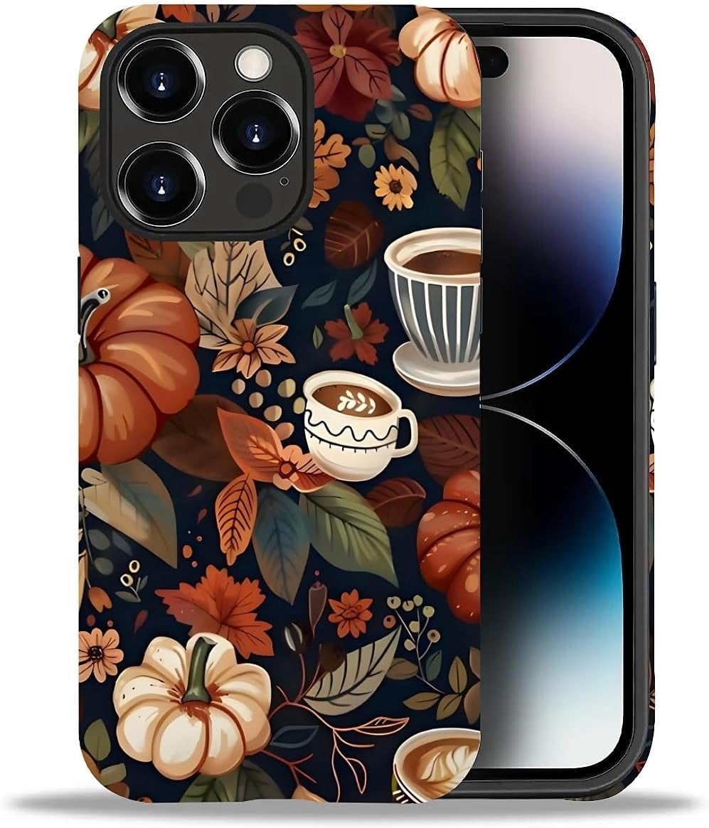 Case for iPhone 14 Pro,Fall Coffee Leaves Pumpkins Exquisitely Pattern ...