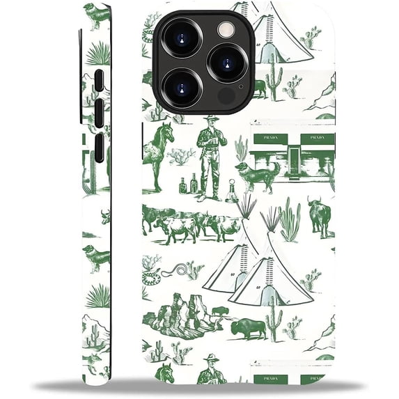 Case for iPhone 14 Pro,Green Cow Horse Tribe Exquisitely Pattern Double ...