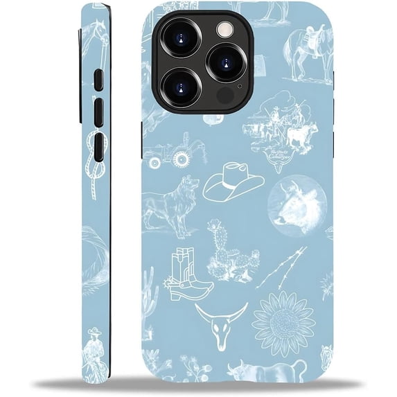 Case for iPhone 14 Pro Max,Blue Shadow Horse Exquisitely Pattern Double ...