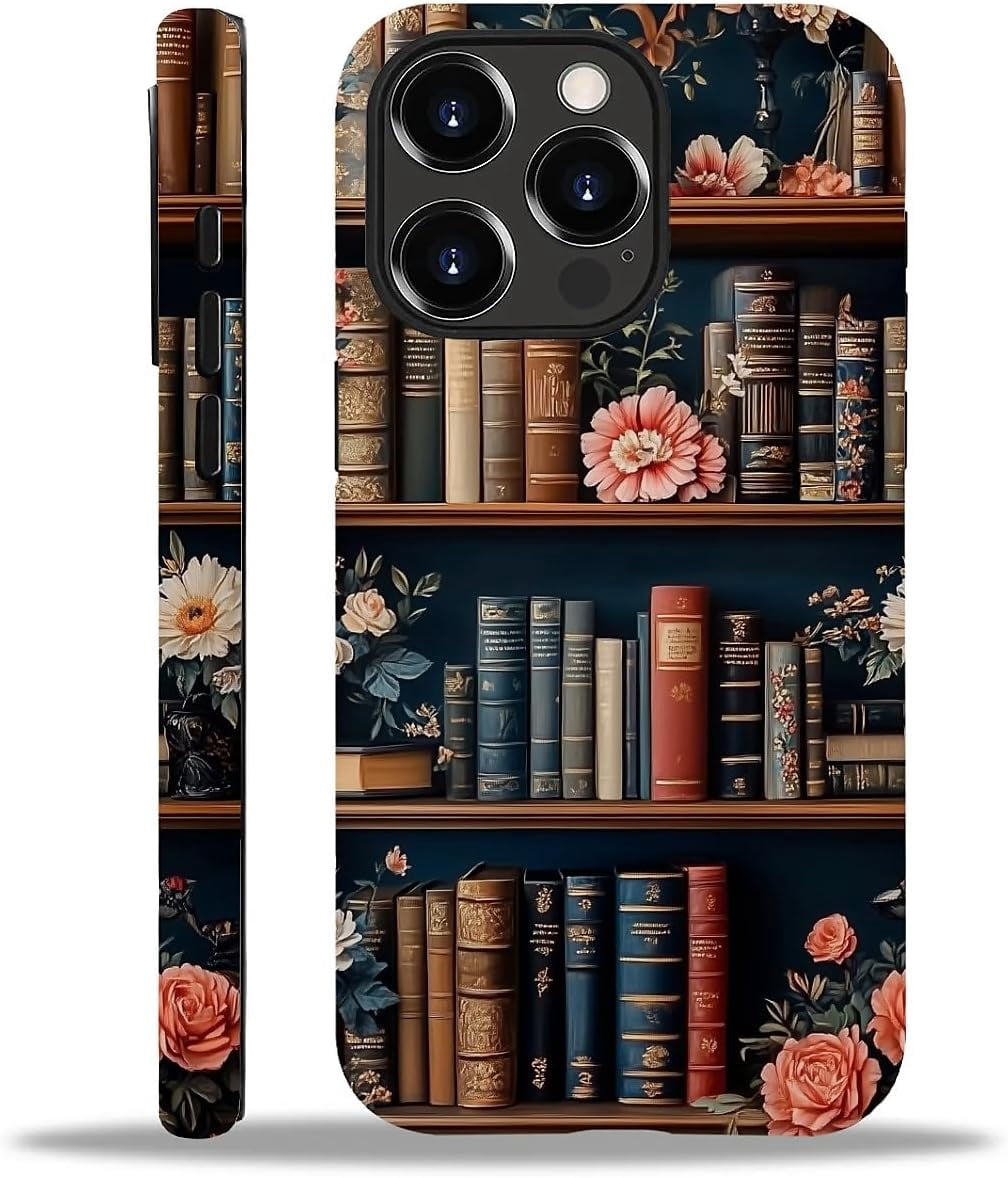 Case for iPhone 14 Pro Max,Flower Bookshelf Exquisitely Pattern Double ...