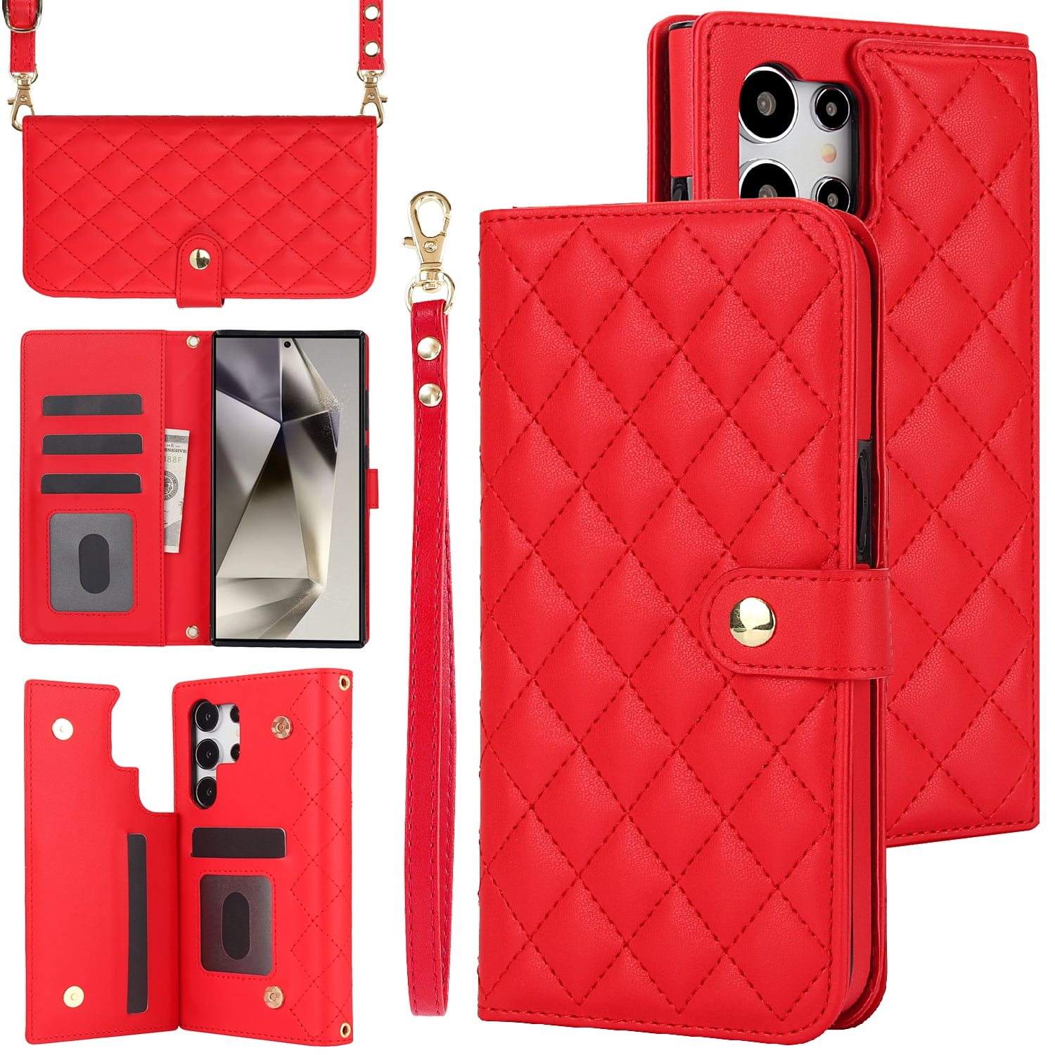 Case for iPhone 14 Pro wallet wrist strap shoulder strap multi card ...