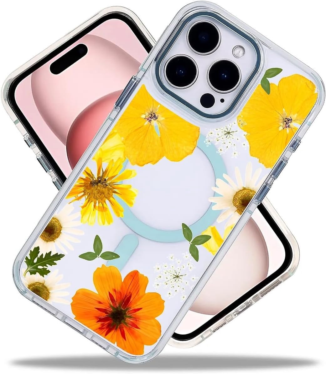 Case for iPhone 15, Compatible with MagSafe, Real Pressed Flower for ...
