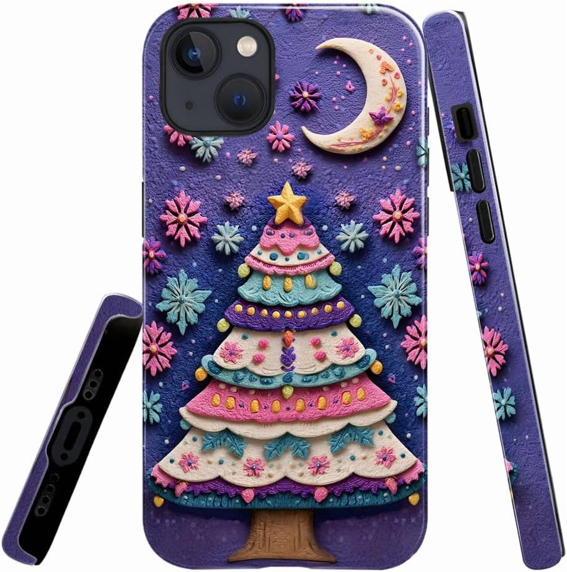 Case for iPhone 15 Plus, Christmas Tree Purple Snowflakes Moon Phone ...