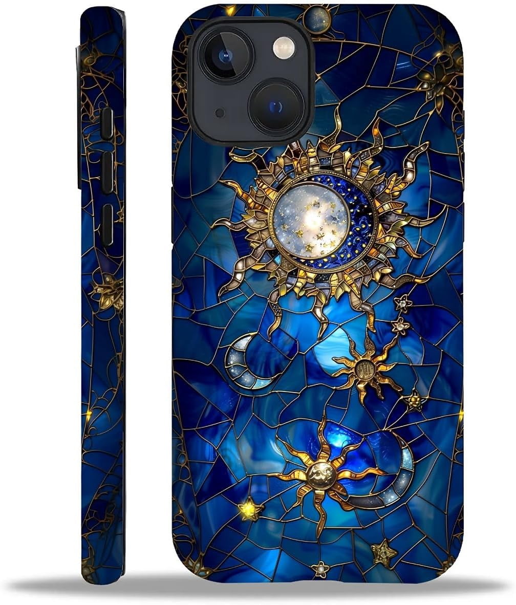 Case for iPhone 15 Plus, Stained Glass Moon Stars for 2 in 1 Hard Shell ...
