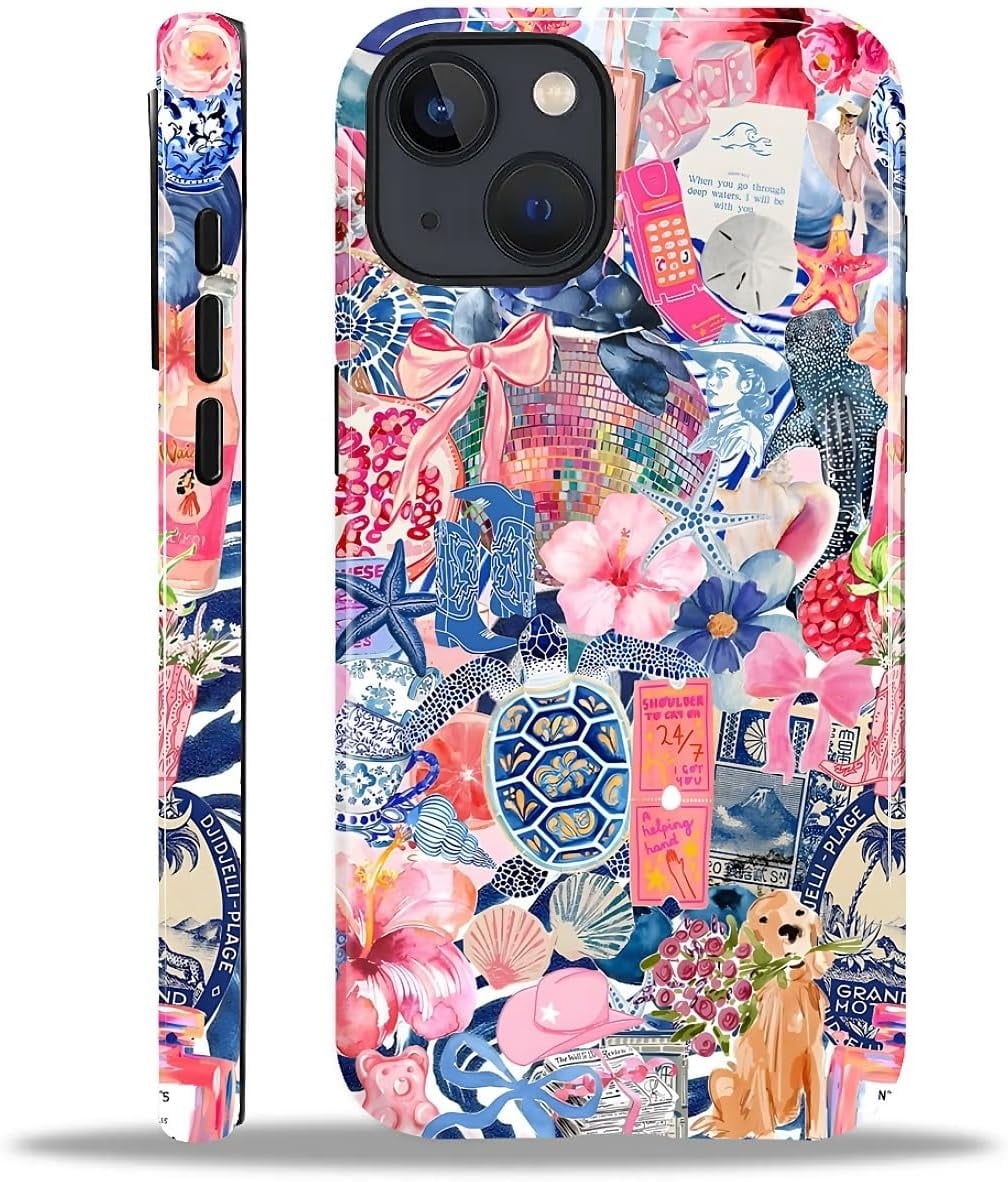 Case for iPhone 15 Plus,Turtle Whale Stamp Bow Collage Exquisitely ...