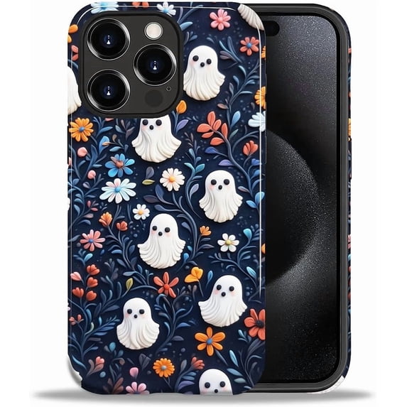 Case for iPhone 15 Pro,Cute Ghost Flowers Exquisitely Pattern Double ...