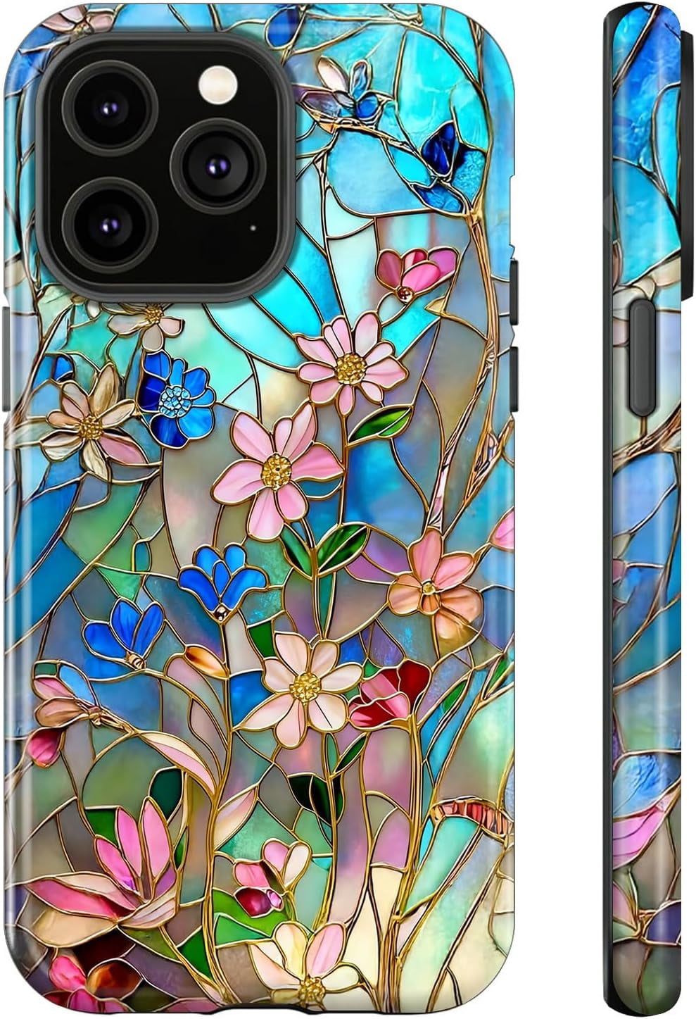 Case for iPhone 15 Pro, Stained Glass Bloom Flower Phone Case Drop ...