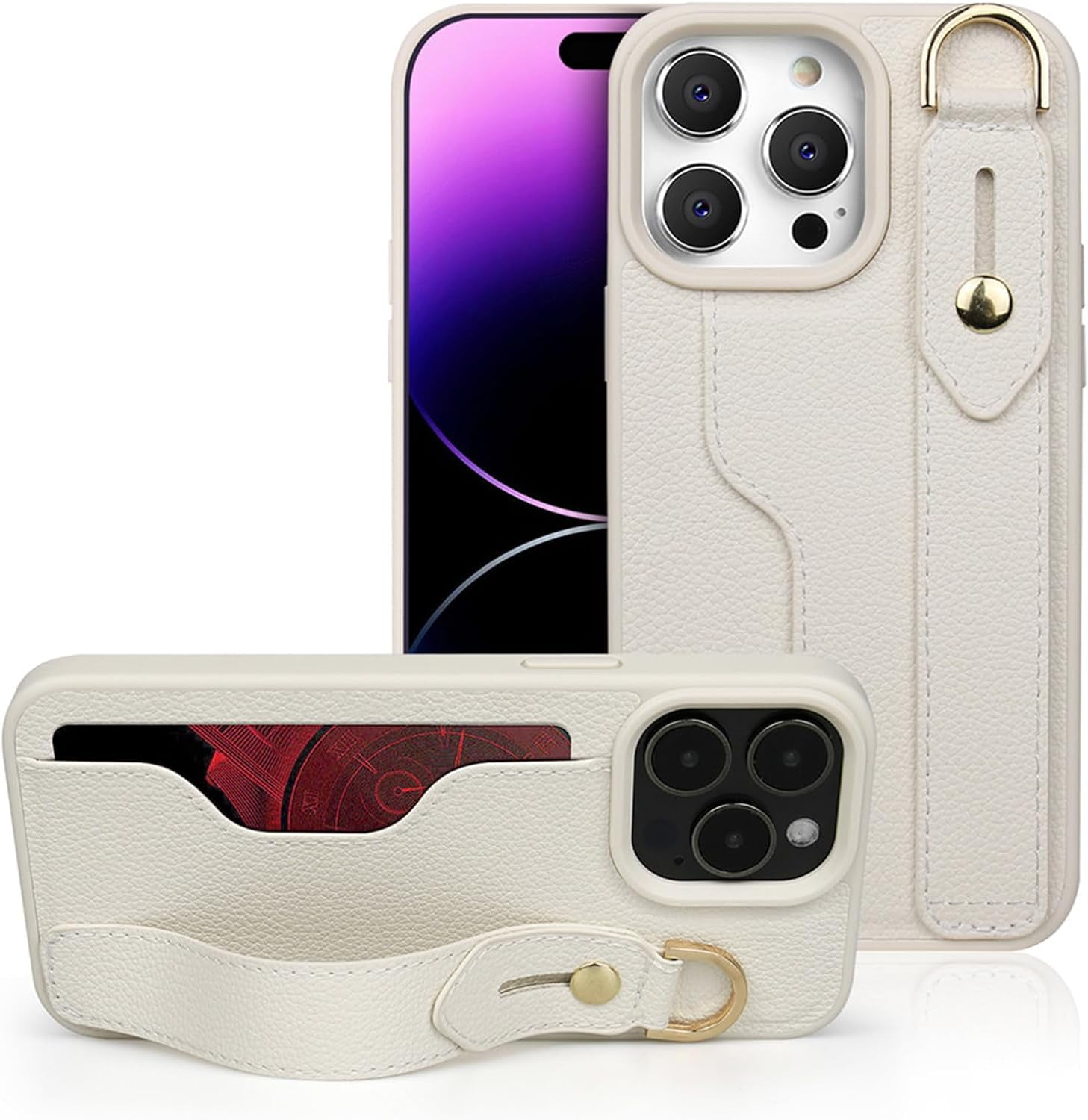 Case for iPhone 15Pro Max/15 Pro/15 Plus/15, PU Leather Wristband Stand ...