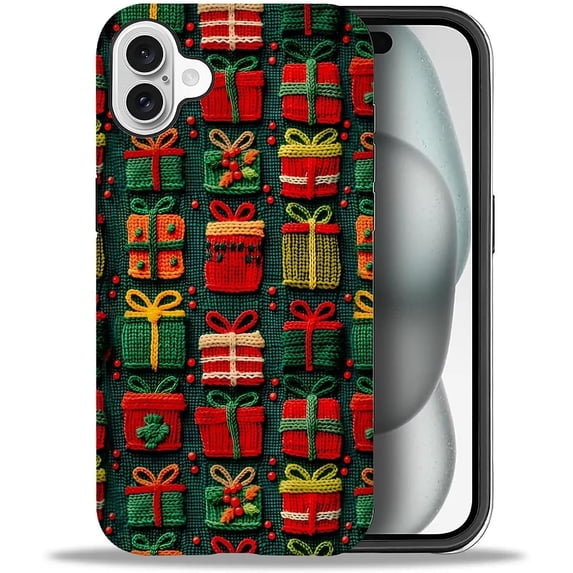 Case for iPhone 16,Knitted Christmas Boxs Exquisitely Pattern Double ...