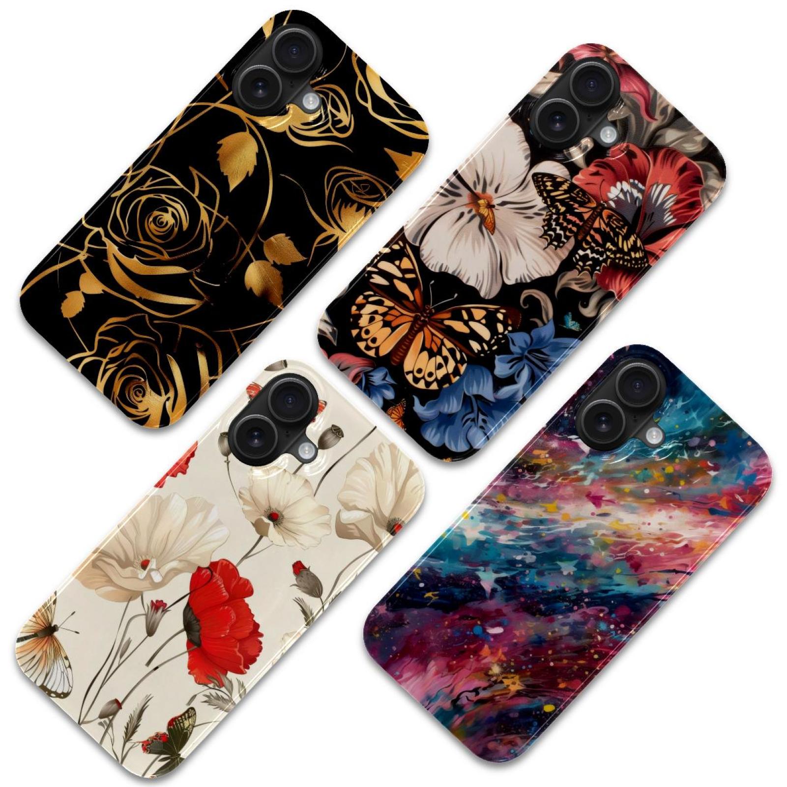 Case for iPhone 16 Plus 4 Pack Golden Roses Flower Silhouette Printed ...