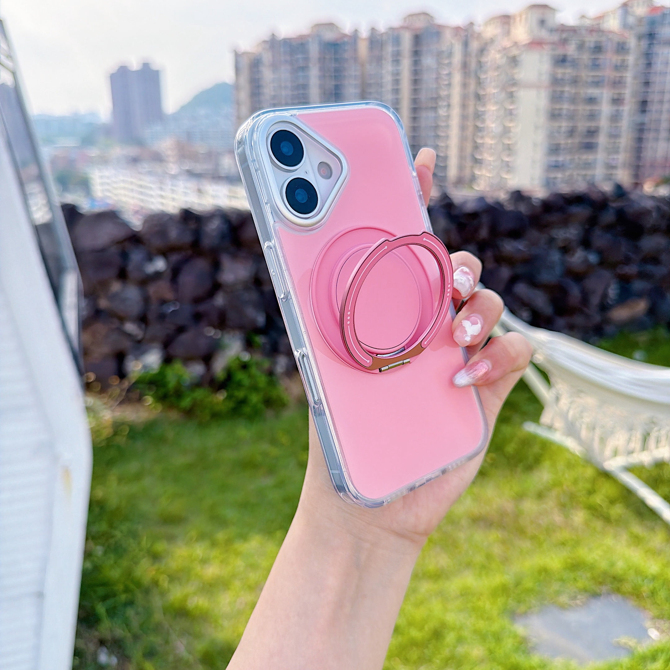 Case for iPhone 16 Plus, Luxury Magnetic Ring Kickstand Clear Frame ...