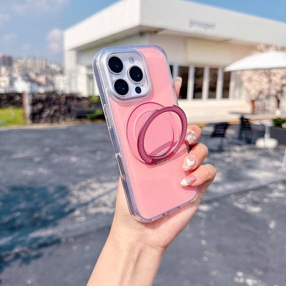 Case for iPhone 16 Pro, Luxury Magnetic Ring Kickstand Clear Frame Slim ...
