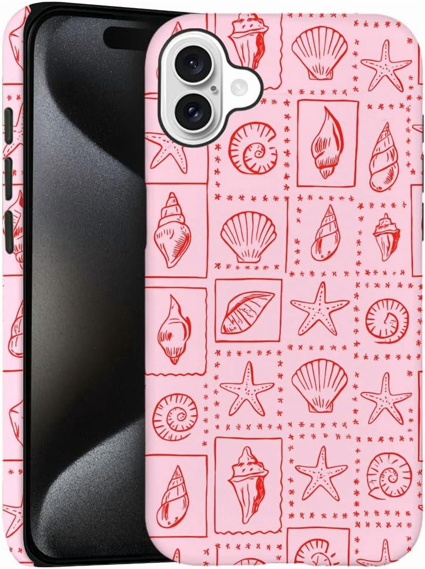 Case for iPhone 16, Red Seashells Summer Phone Case Slim Silicone ...