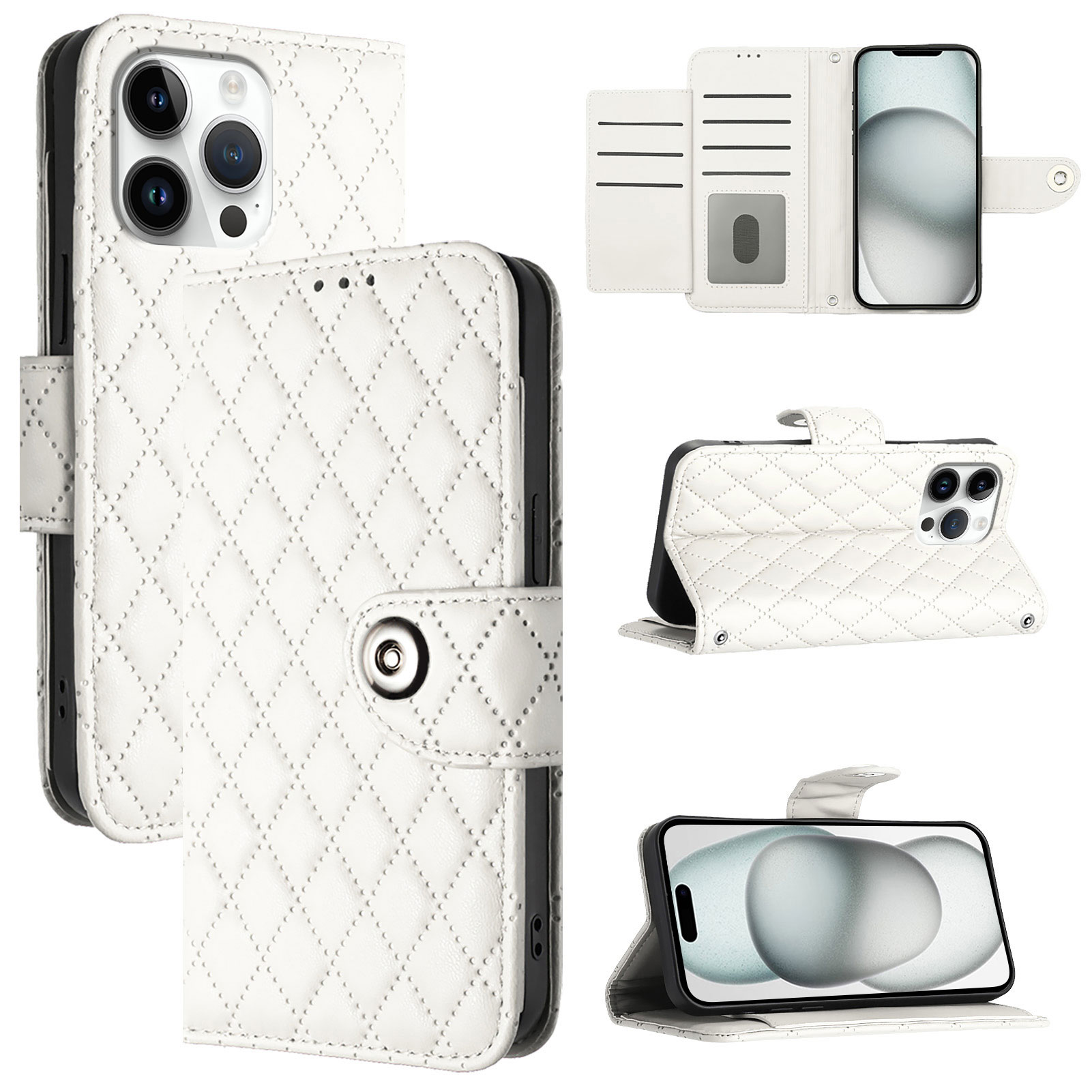 Case for iPhone 16 Wallet cover, featuring a diamond pattern on the PU ...