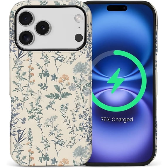Case for iPhone 17 Pro,Compatible with MagSafe,Floc Flower Splicing ...
