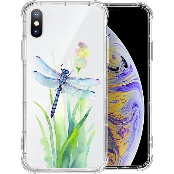 Case for iPhone X/Xs Case, Clear Dragonfly Point Water Pattern Graphic ...