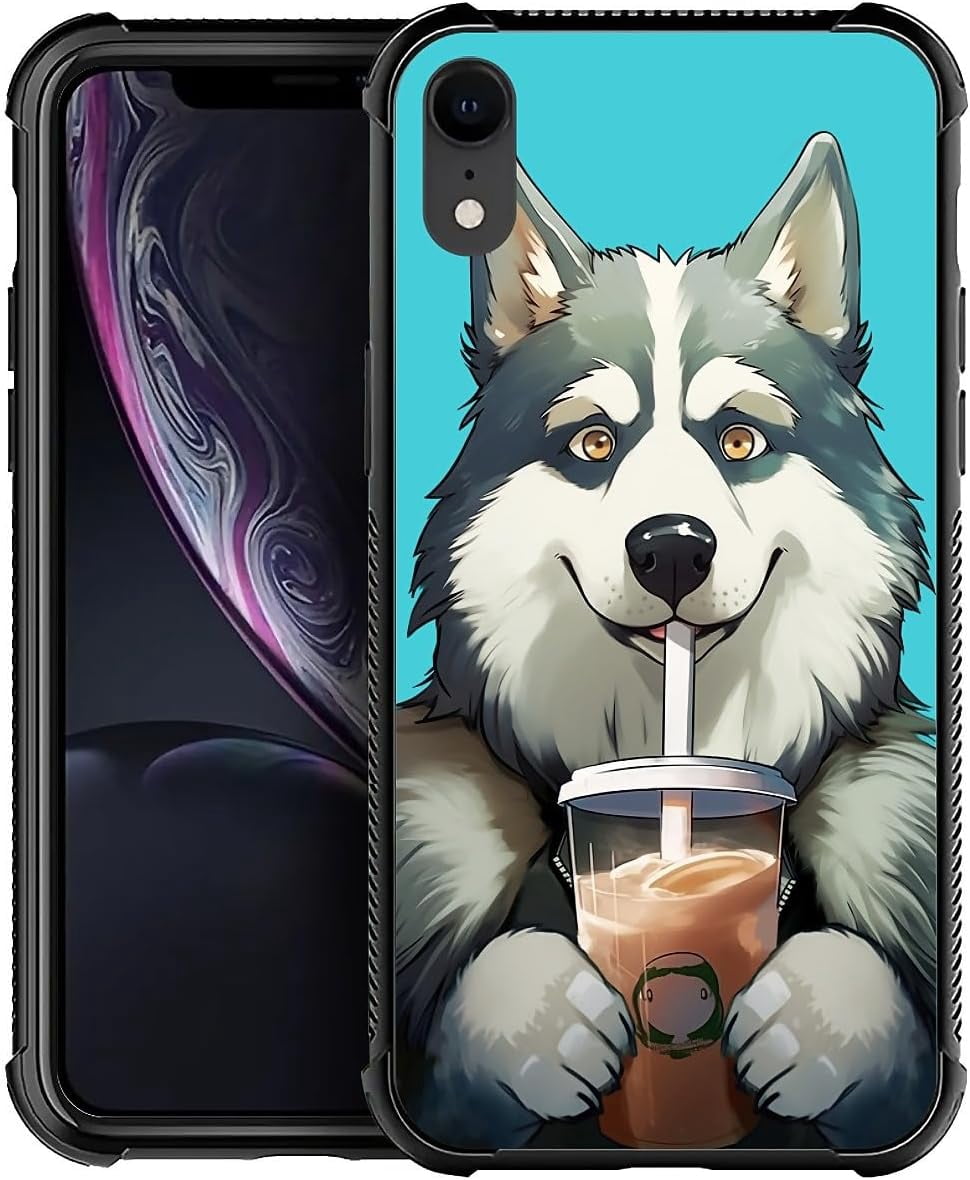 Case for iPhone XR Case, Cute Cartoon Dog Drink Coffee Pattern Graphic ...