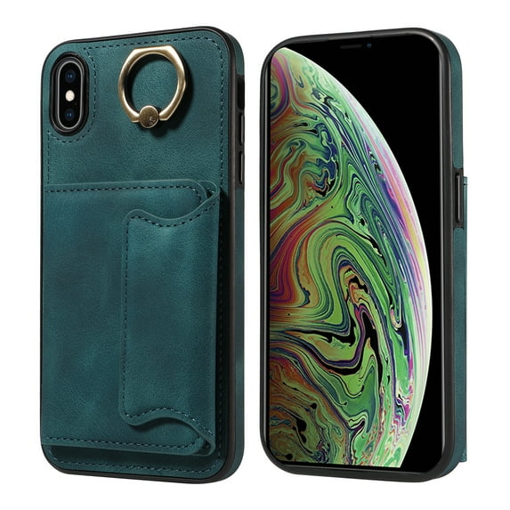 Case for iPhone Xs Max, PU Leather 3 Card Slots with Finger Ring Holder ...
