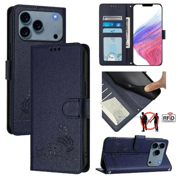 Case for iphone 17 Pro Cat Rfid Wallet Flip Cover Card Slot Holder ...