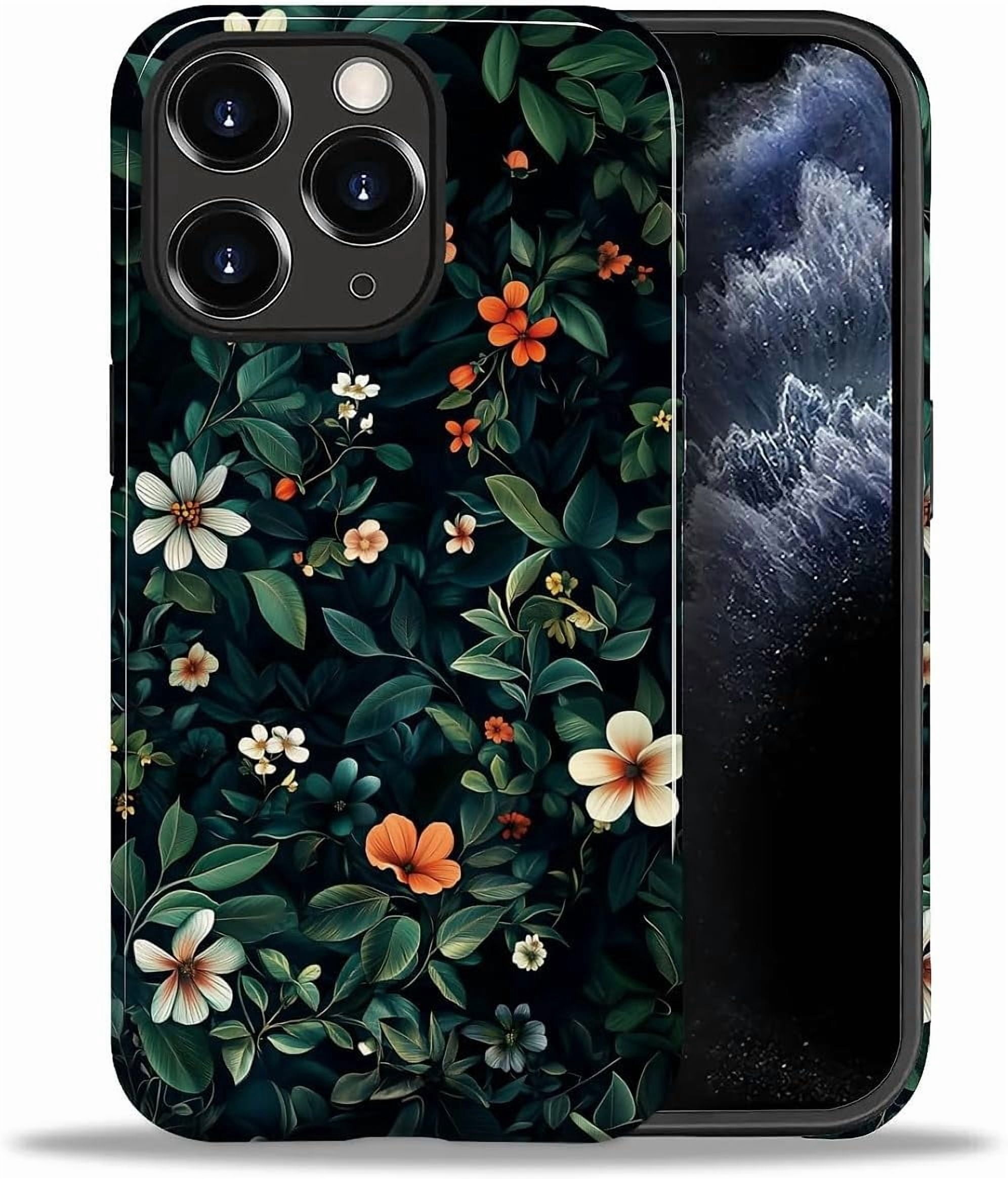Case for iPhone 11 Pro Max, Green Floral Embroidery Flower Design ...