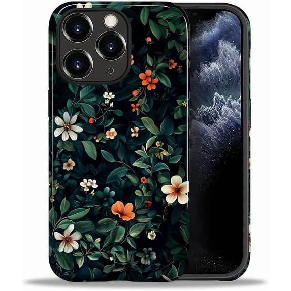 Case for iPhone 11 Pro Max, Green Floral Embroidery Flower Design ...