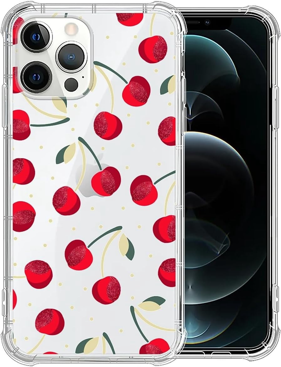Case for iPhone 12/12 Pro Case, Clear with Cute Red Cherry Floral ...