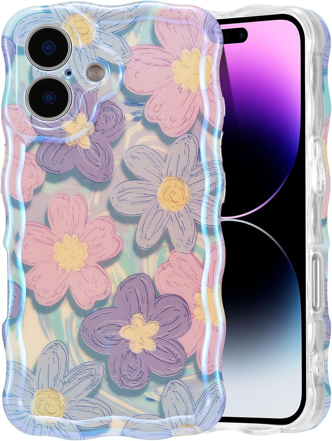 Case for iPhone 12, Colorful Retro Oil Painting Printed Flower Laser ...