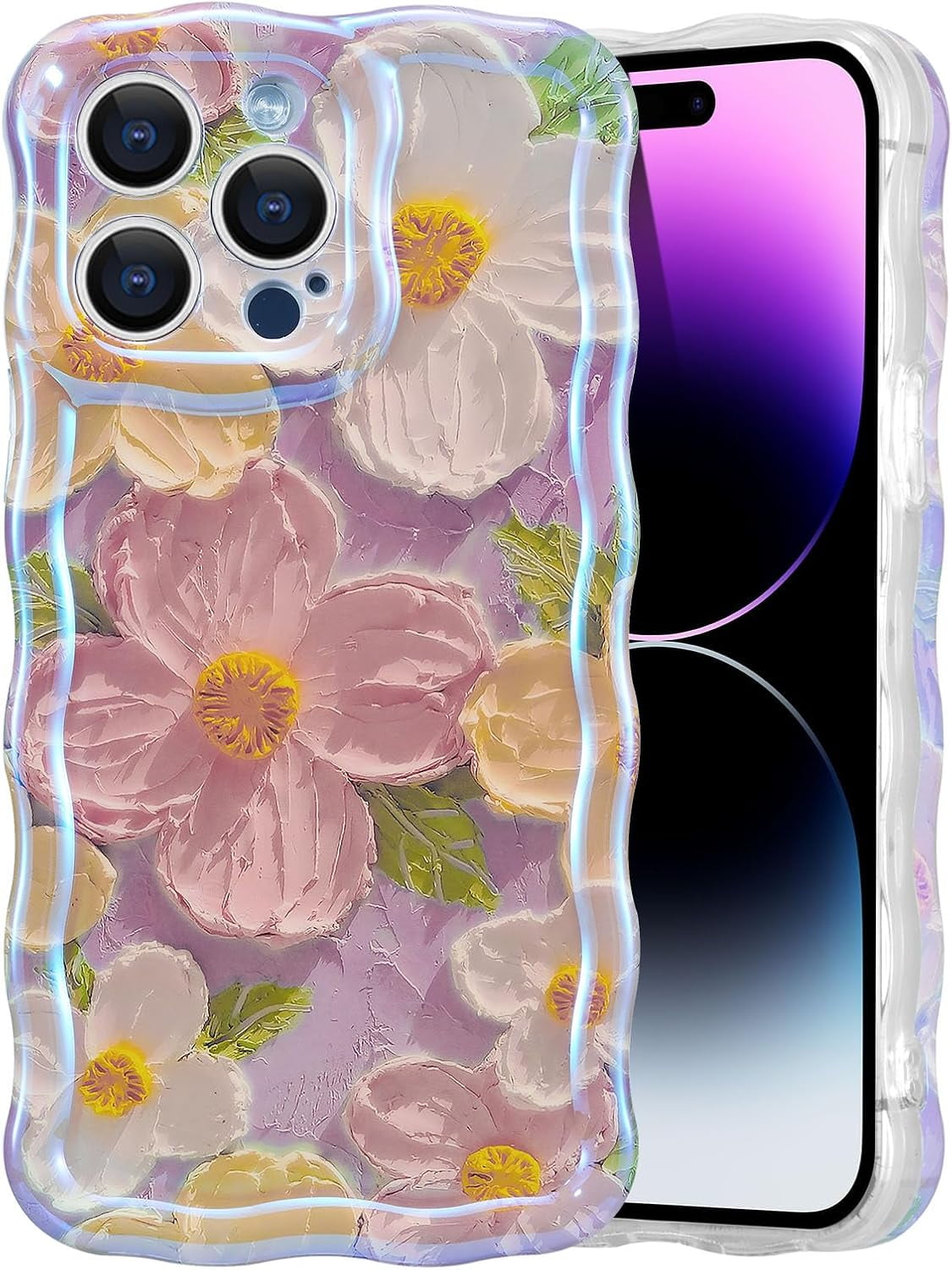 Case for iPhone 12, Colorful Retro Oil Painting Printed Flower Laser ...