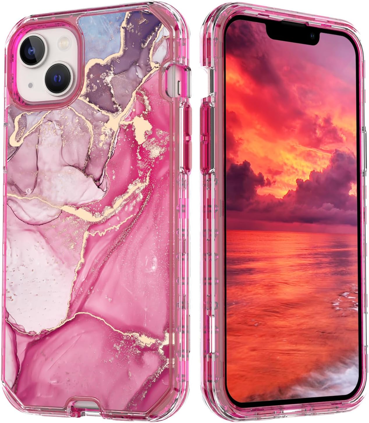 Case for iPhone 12,Plating Marble Military Grade Rugged Heavy Duty Full Body 3 in 1 TPU+PC ...