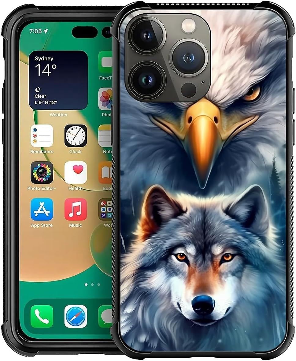 Case for iPhone 12 Pro Max Case, Bald Eagle Wolf Gray Pattern Graphic ...