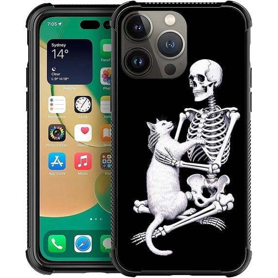 Case for iPhone 12 Pro Max Case, Black White Skeleton Cat Pattern ...