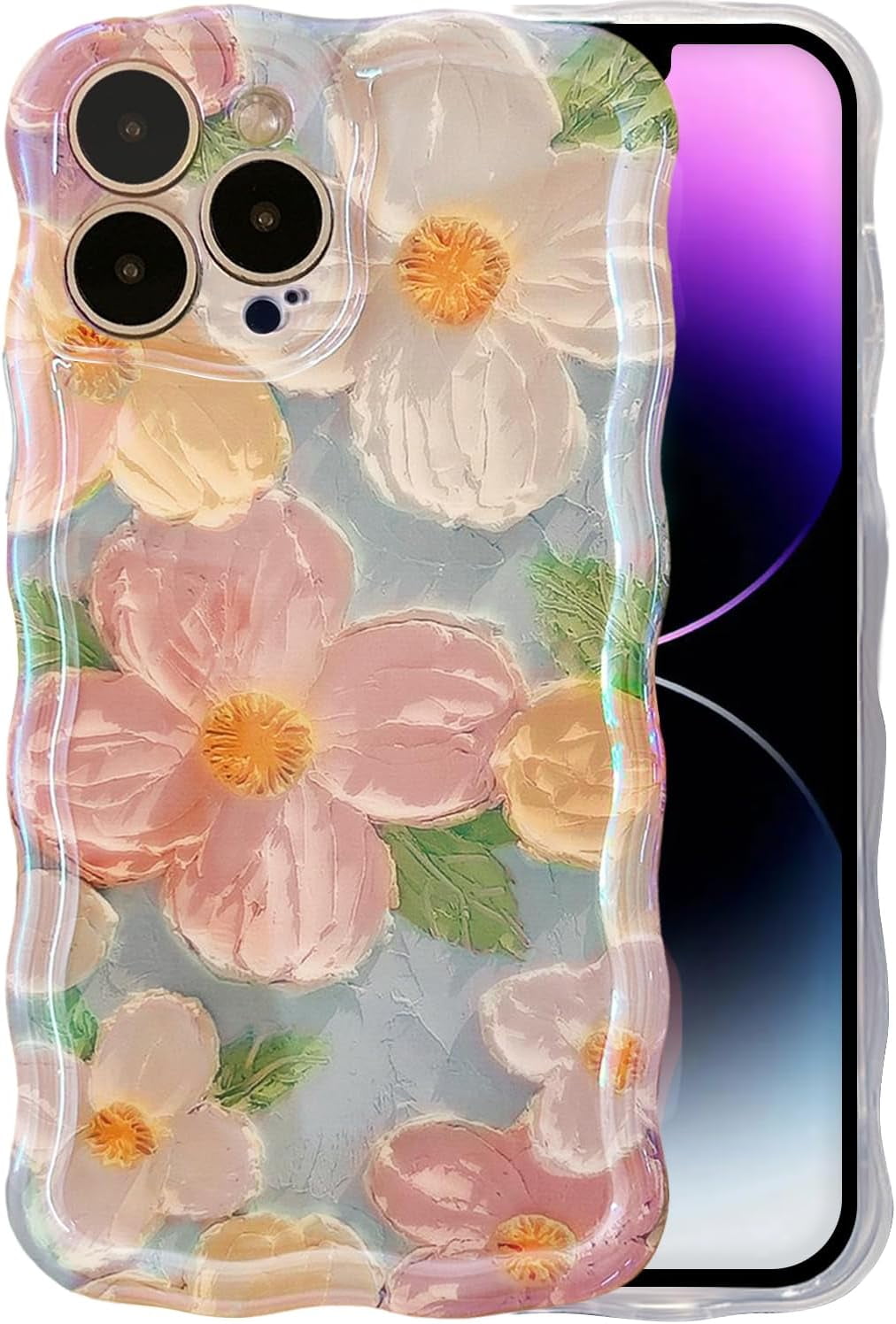 Case for iPhone 12, Vivid Retro Flower Laser Glossy Pattern Oil ...