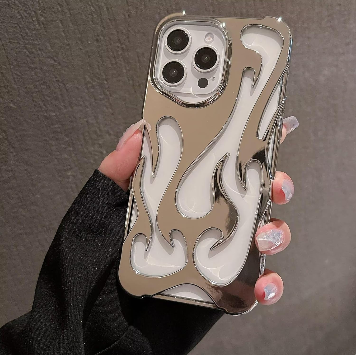 Case for iPhone 13,Electroplate Glossy Flame Shape Hollow Heat ...