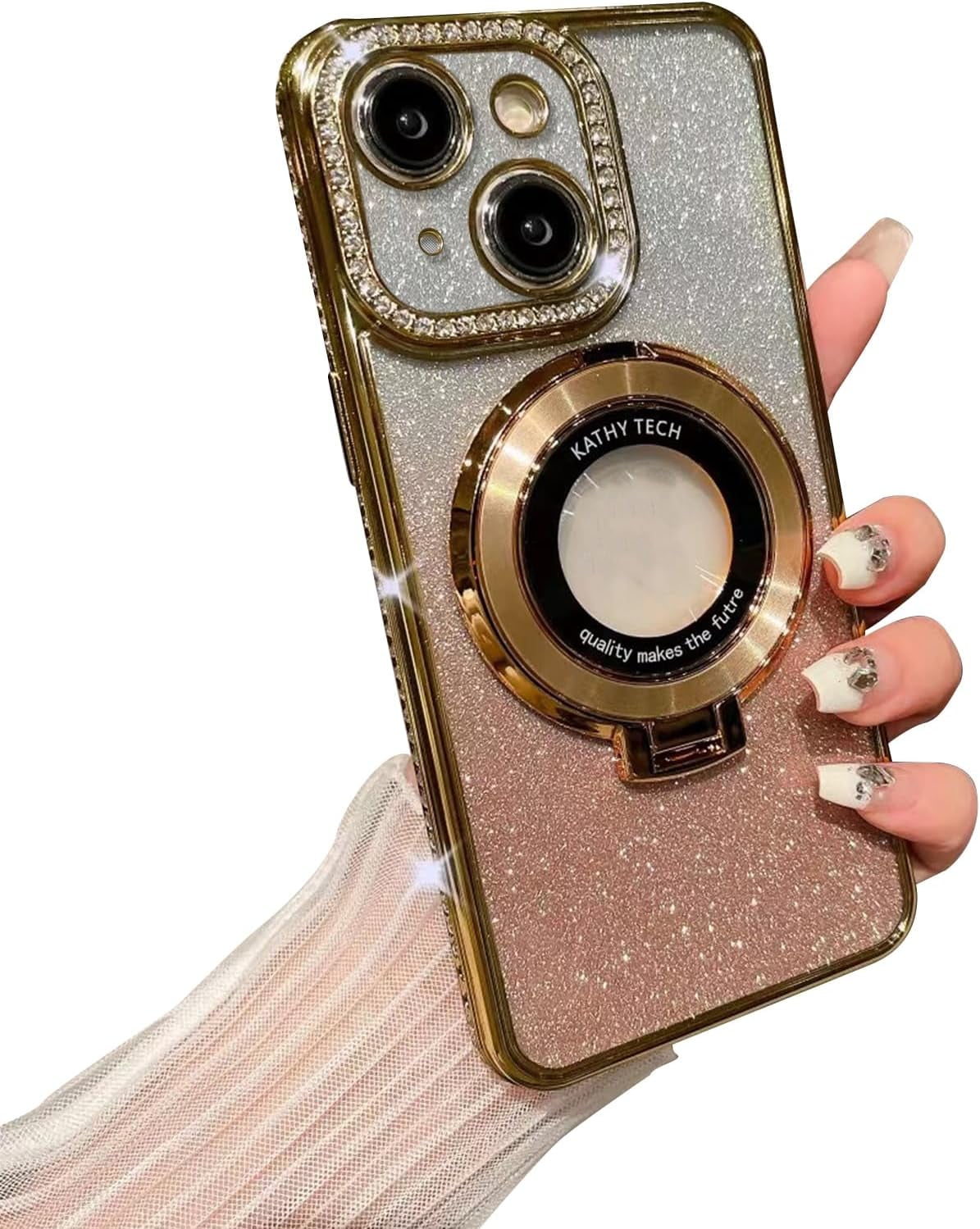 Case for iPhone 13 with Holder Stand,Rhinestone Glitter Plated Bling ...