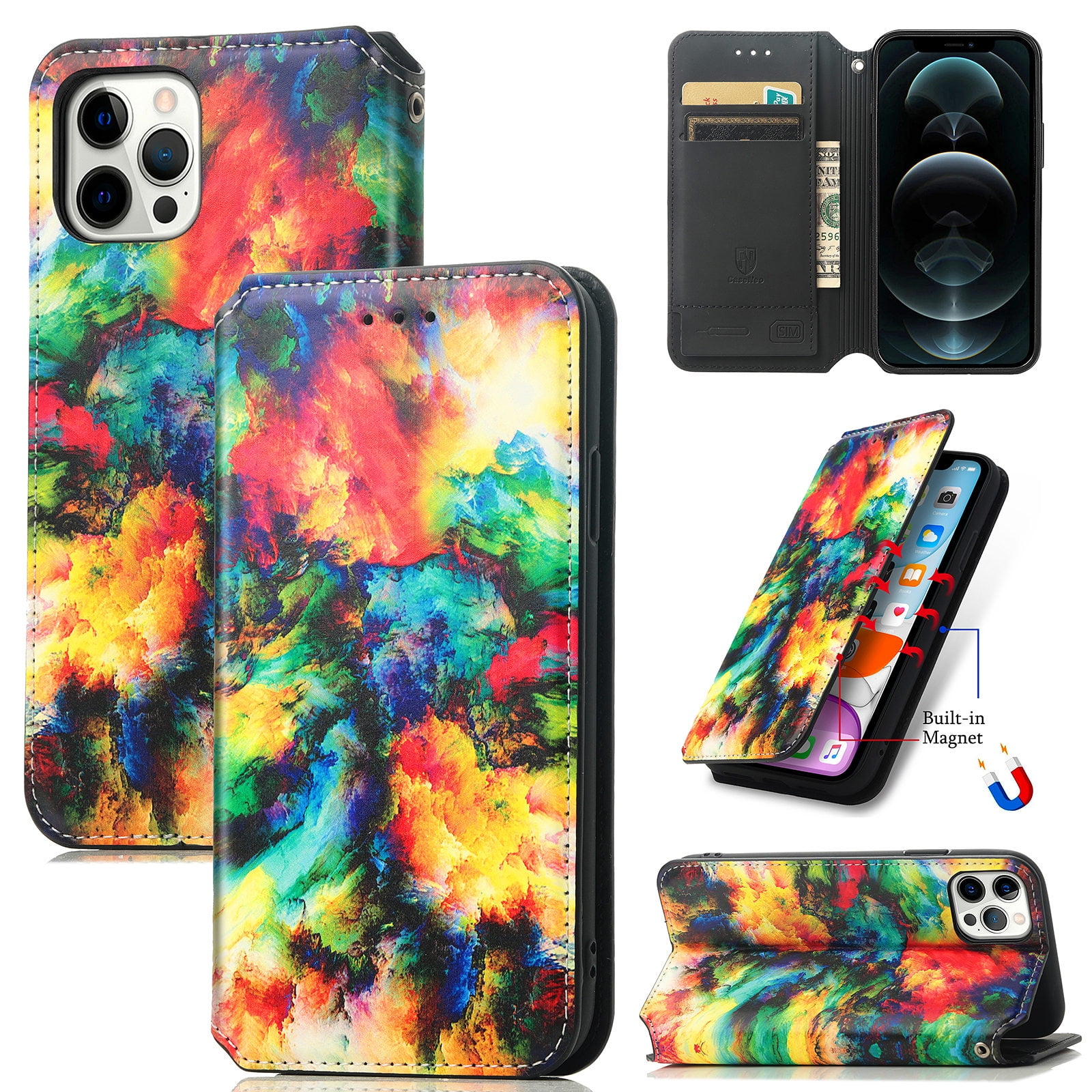 Case for iPhone 13 Mini, iPhone 13 Mini Wallet Case PU Leather and Hard ...