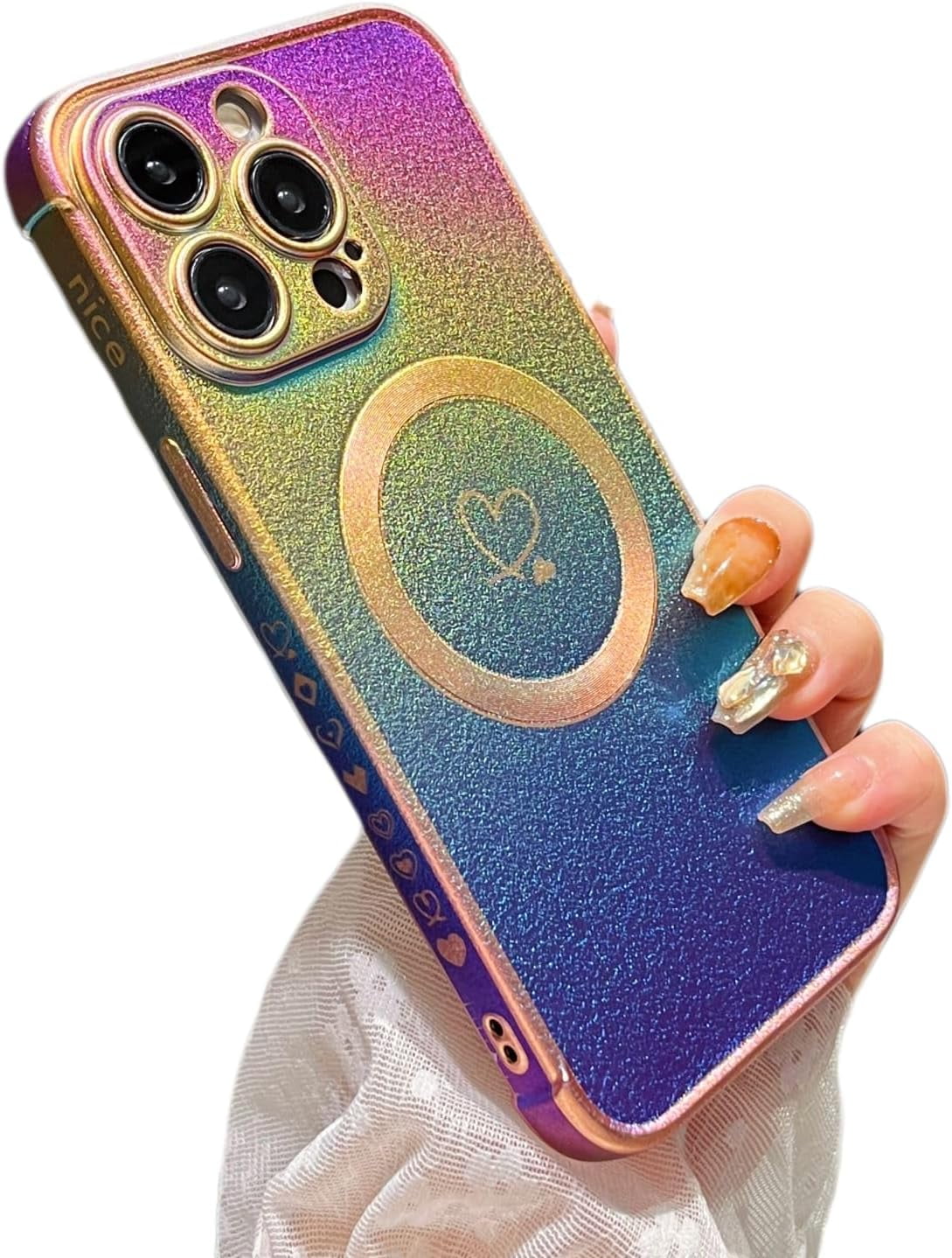 Case for iPhone 13 Pro Case 6.1", Cute Luxruy Iridescent Case with Love ...