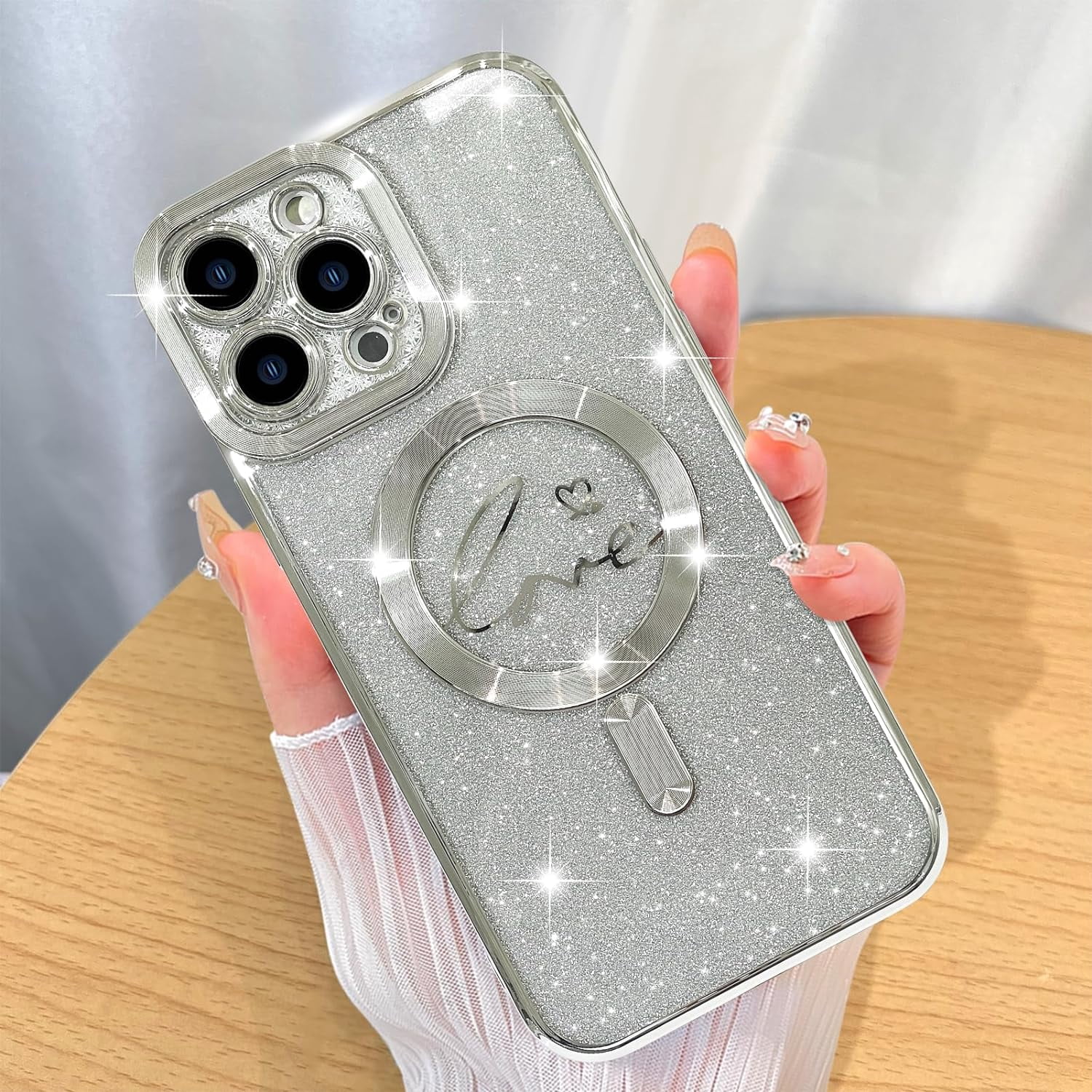 Case for iPhone 13 Pro Glitter Case Luxury Plating Love Heart ...