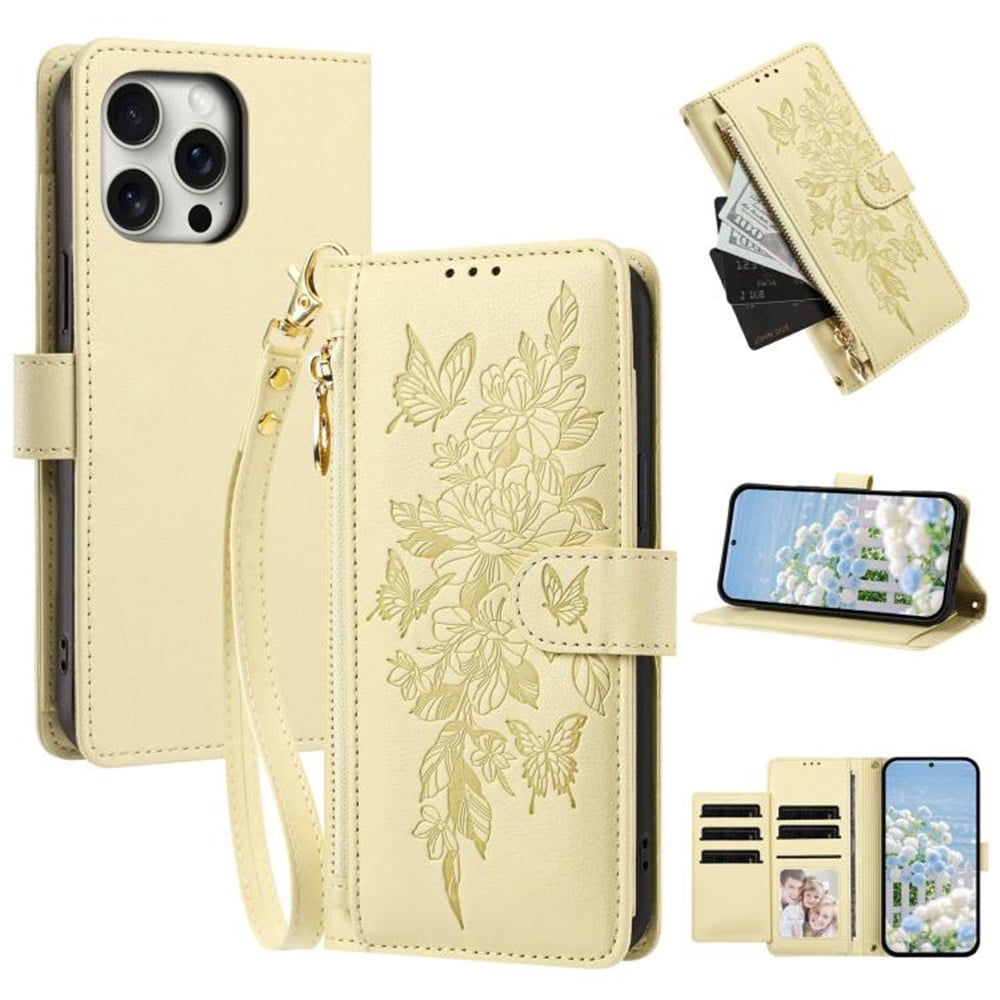 Case For iPhone 13 Pro Max Butterfly Flower Multi-card Holder Zipper ...