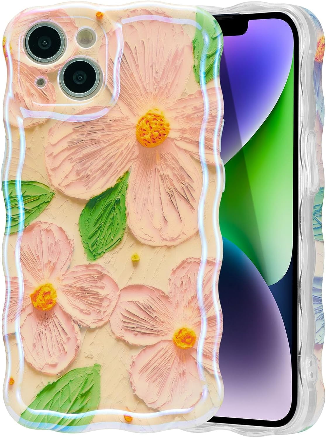 Case for iPhone 14, Colorful Retro Oil Painting Print Flower Leaves ...